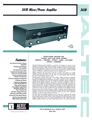 Altec 361B Mixer/Power Amp specs